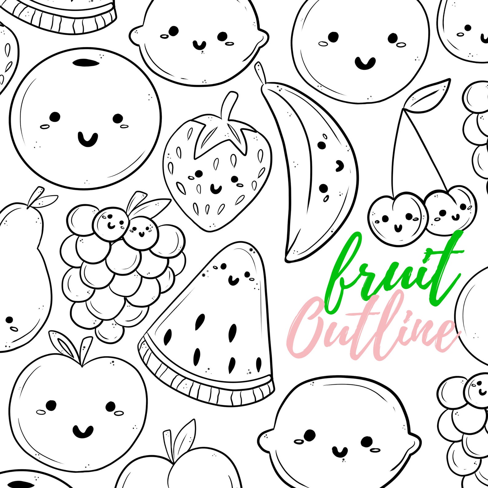 Cute Kawaii Fruit Clipart Doodle Clip Art Digital Stamp - Etsy