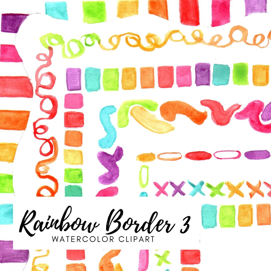 Watercolor Clipart Rainbow Border Doodle Frame Bulletin - Etsy