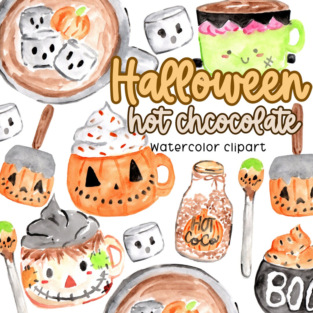 Halloween Clipart, Watercolor Clipart, Hot Chocolate, Mug, Cocoa Mix ...