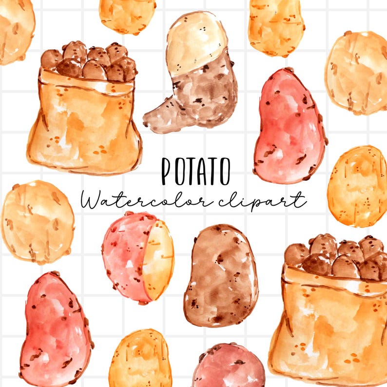 Watercolor Potato Clipart, Potato Sack, Vegetable Graphics in Png ...