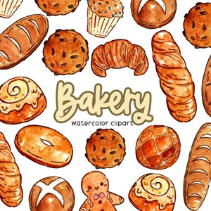 Watercolor Clipart, Bakery, Bread, French Bread, Gingerbread,cinnamon ...