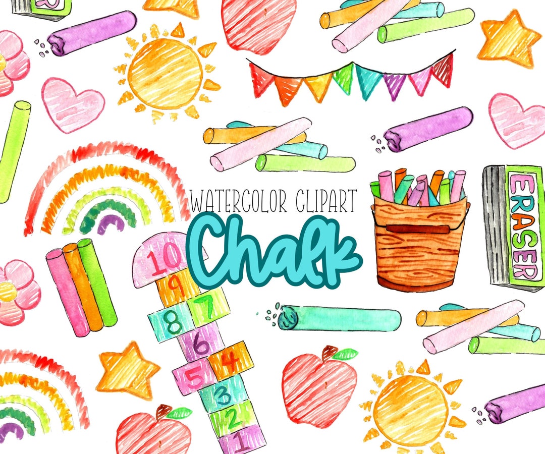 Watercolor Chalk Clipart, Sidewalk Chalk, Art Supplies, Summer, Kid ...