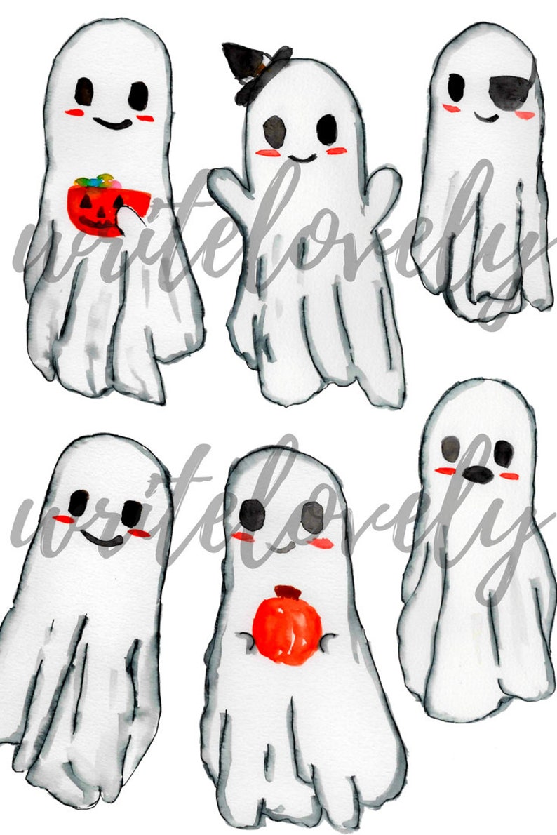 Watercolor Clipart Kawaii Halloween Ghost Spirit Ghoul - Etsy