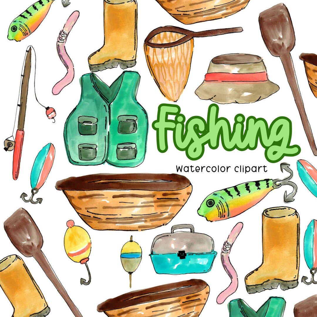 Watercolor Fishing Clipart, Fisherman, Fishing Boat Graphics in Png ...