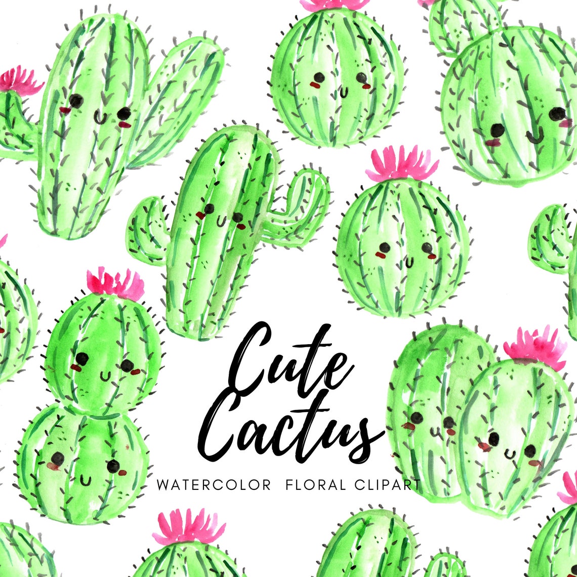 Watercolor Clipart Cute Cactus Clipart Plant Clip Art - Etsy