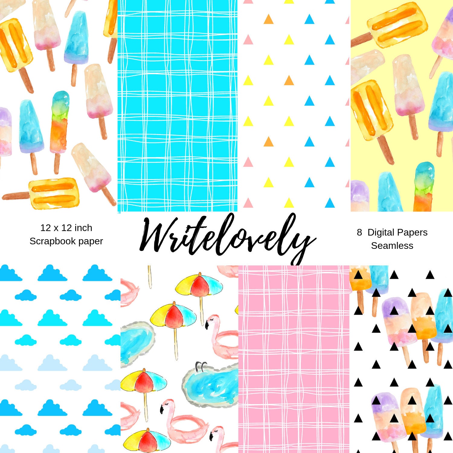 Seamless Summer Digital Paper Pack - Pool Digital Scrapbook Paper ...