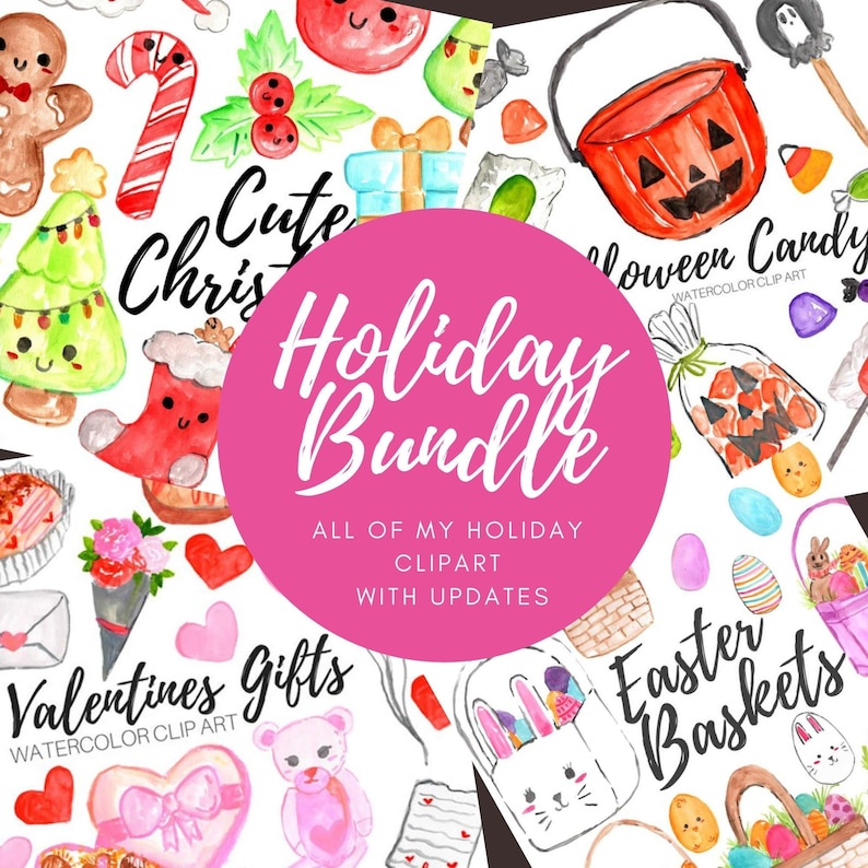 Large Watercolor Clipart Holiday Clipart Seasonal - Etsy