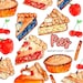 Watercolor Clipart pie, Pie Baking, Apple Pie, Blue Berry Pie, Peach ...