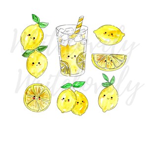 Watercolor Kawaii Lemon Clipart, Cute Lemon Fruit Graphics in Png ...