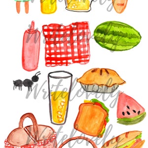 Watercolor Picnic Clipart, Outdoor, Food, Summer, Picnic Basket,picnic ...