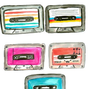 Watercolor Clip Art - Retro Clip Art - Cassette Tape - Music Clip Art ...