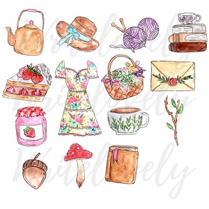 Watercolor Clip Art - Cottage Core Woodland Nature Spring PNG Graphics ...