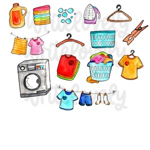 Watercolor Laundry Clipart, Washing Machine, Clothes, Soap Cleaning ...