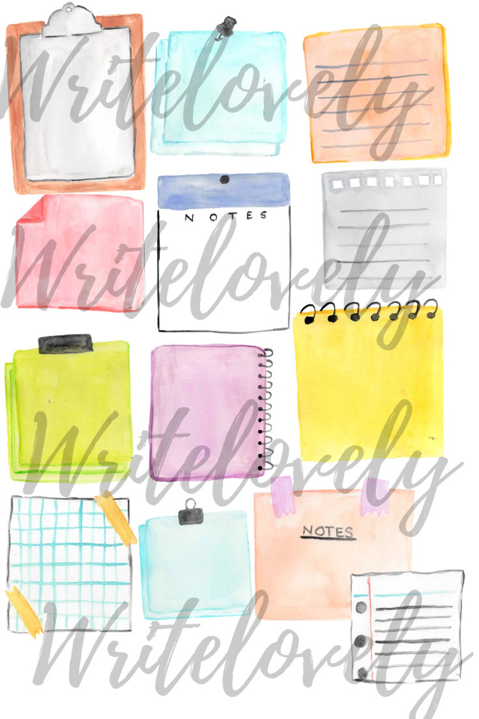 Watercolor Note Paper Clipart Stationary Graphics Planner - Etsy