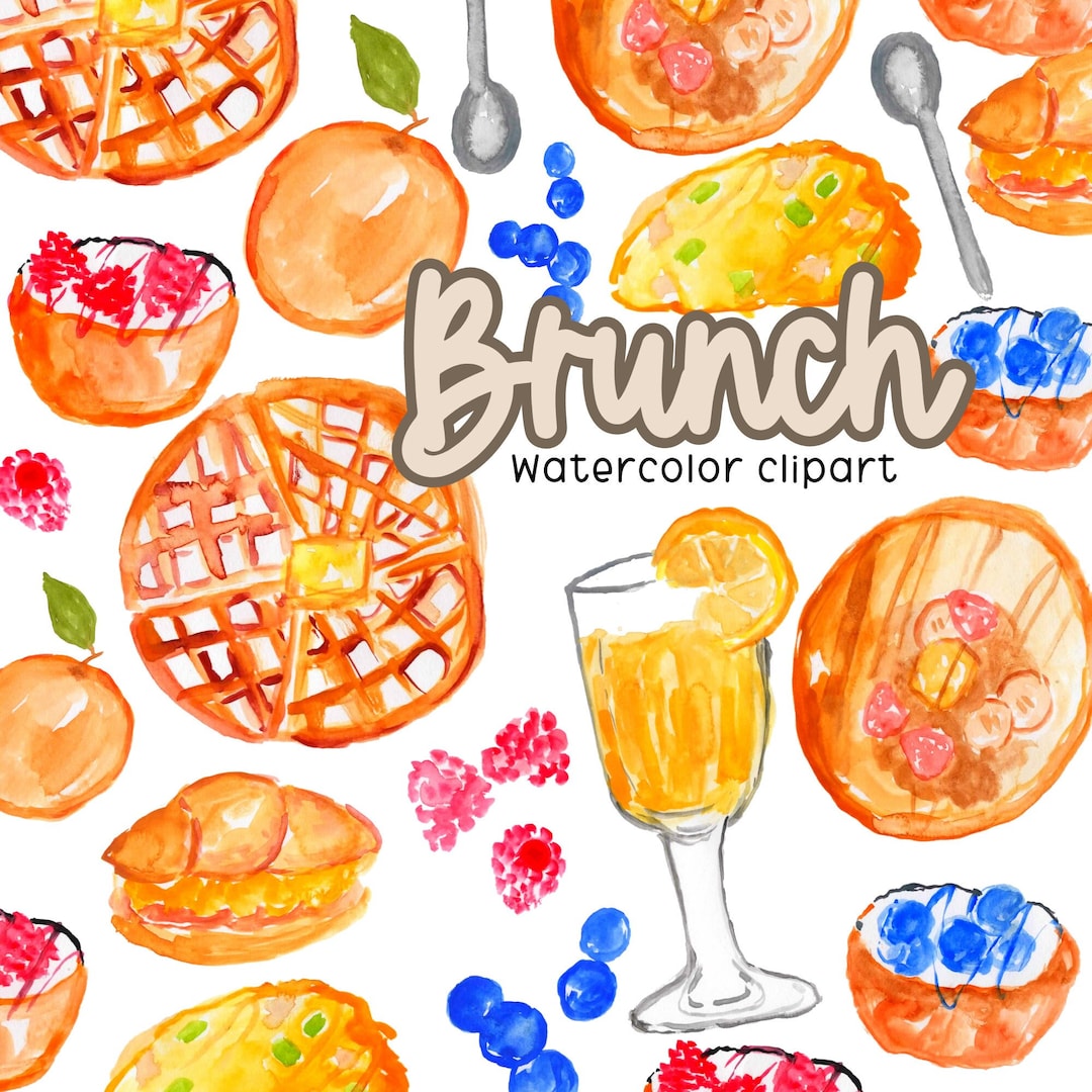 Watercolor Brunch Clipart, Food, Mimosa, Pancake Graphics in Png Format ...