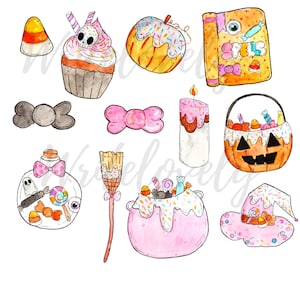 Halloween Watercolor Clipart, Candy Witch, Cauldron, Candy Corn, Spooky ...