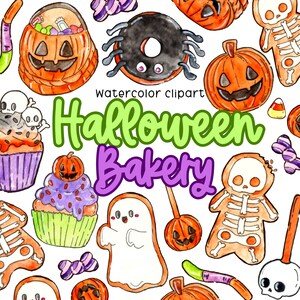 Watercolor Halloween Bakery Clipart, Spooky Treats, Cookies, Cupcake ...