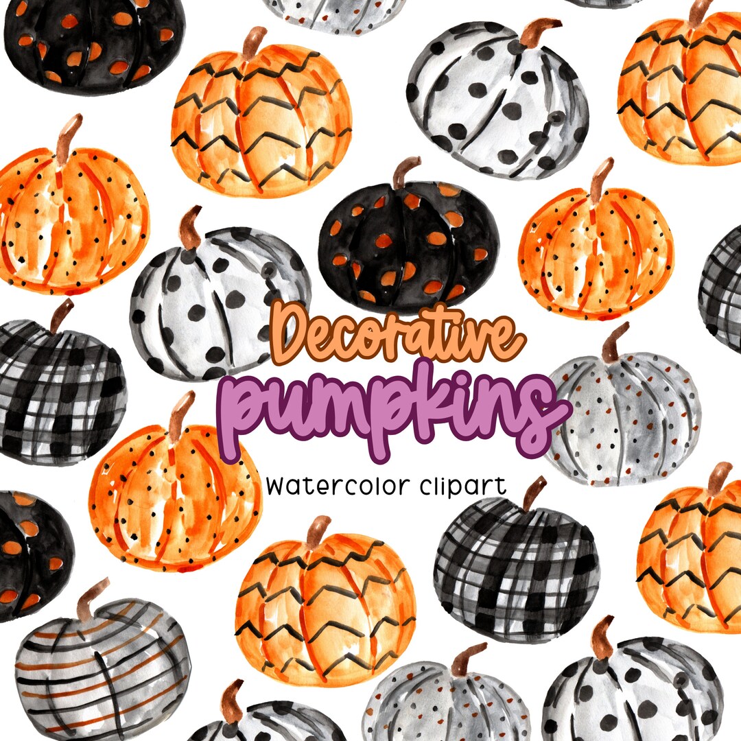 Watercolor Clipart - Decorative Pumpkin, Halloween Decor, Harvest ...