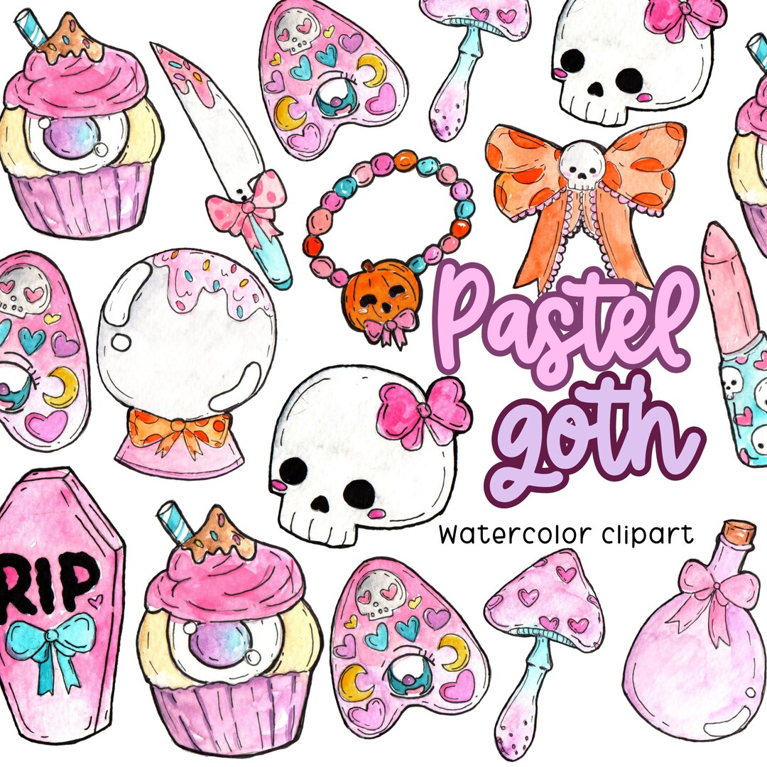 Watercolor Pink Halloween Pastel Goth Clipart, Pink Ghost, Cute Gothic ...