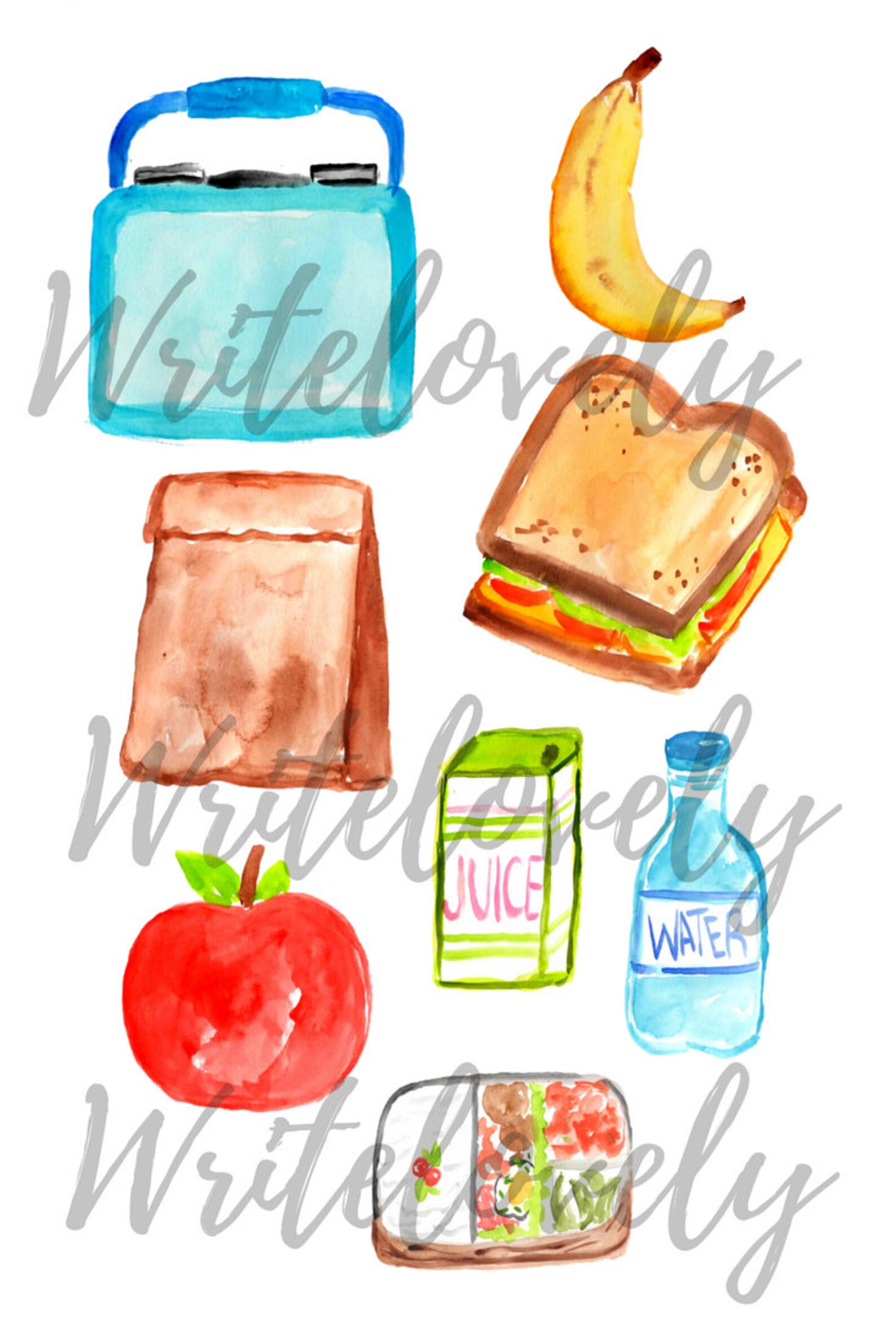 Lunch Clipart Watercolor Back to School Lunch Box Paper - Etsy