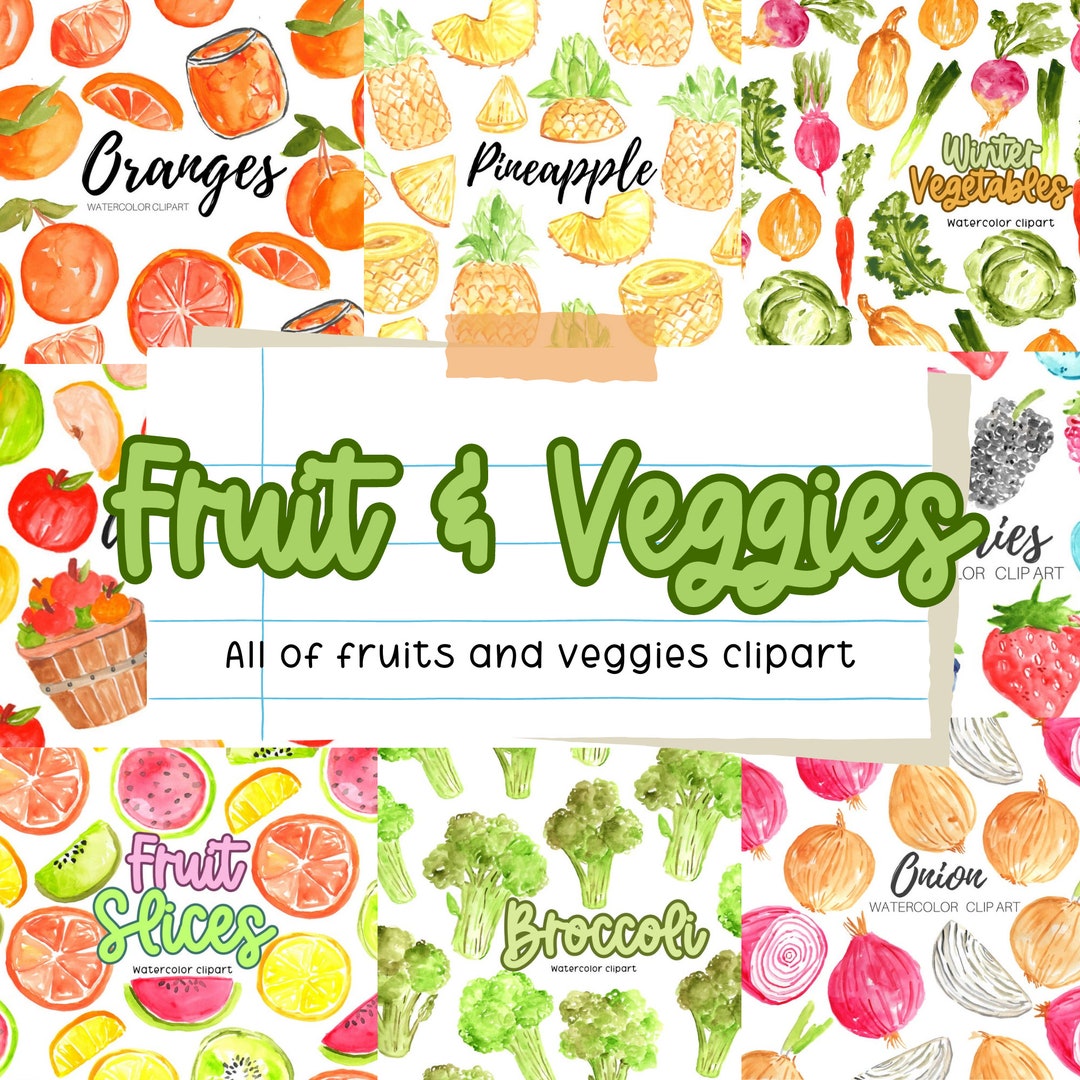 Large Watercolor Clipart Bundle - Fruit Clipart - Vegetable - Food ...