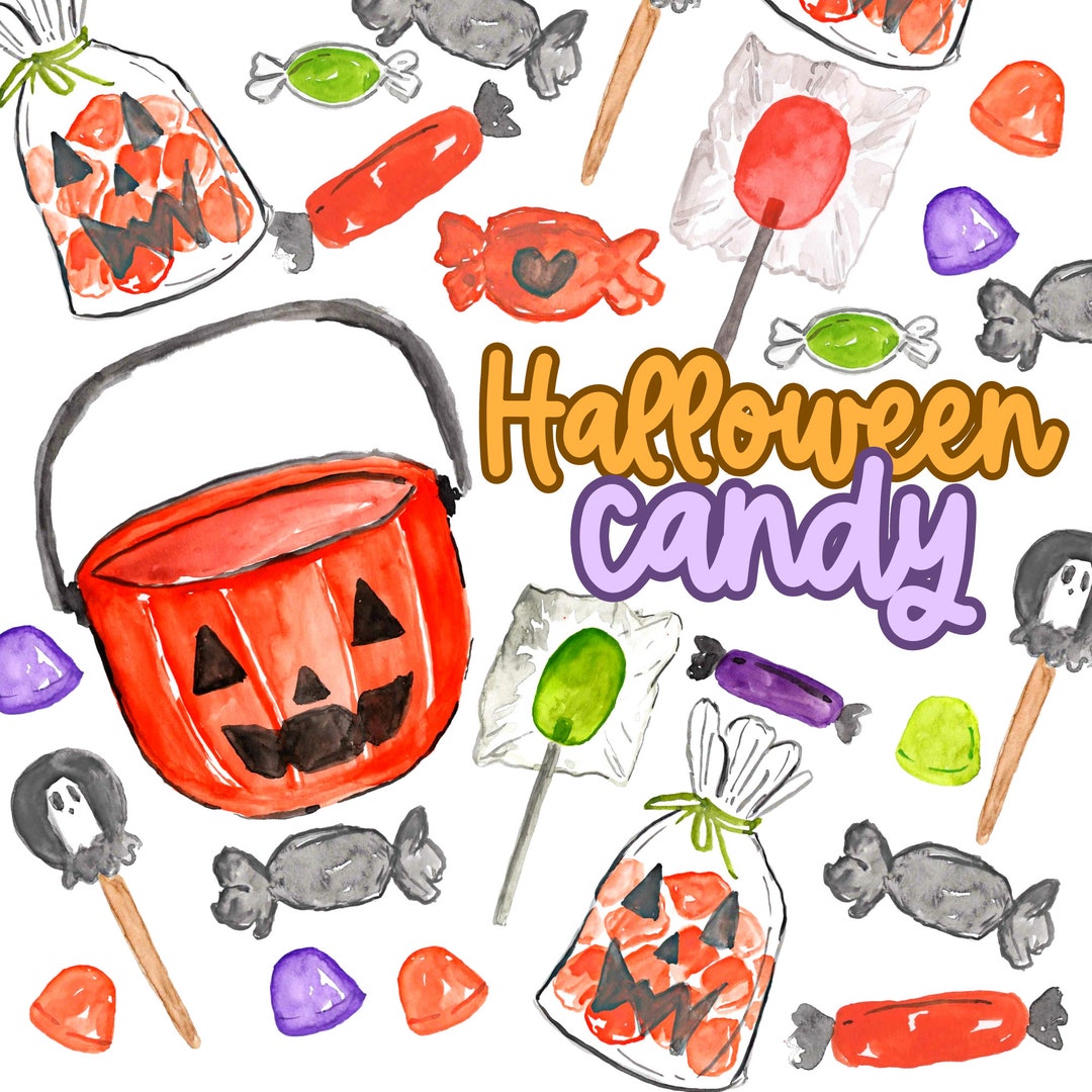 Watercolor Halloween Clipart, Candy Basket, Halloween Candy, Pumpkin ...