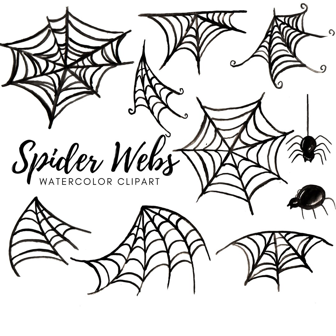 Halloween Clip Art Watercolor Spider Web Cob Web Spiders - Etsy