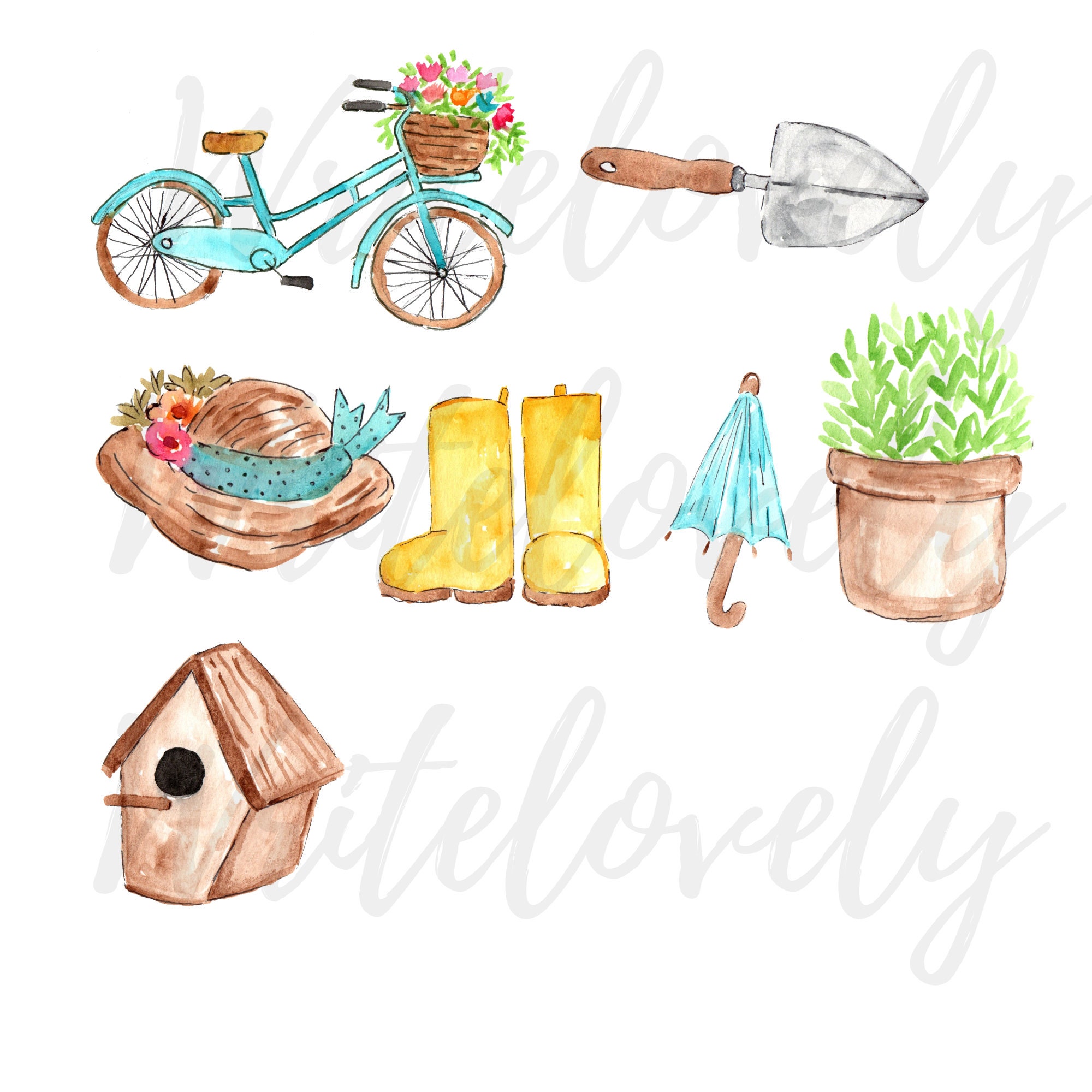 Watercolor Clip Art Spring Clipart Garden Flower - Etsy