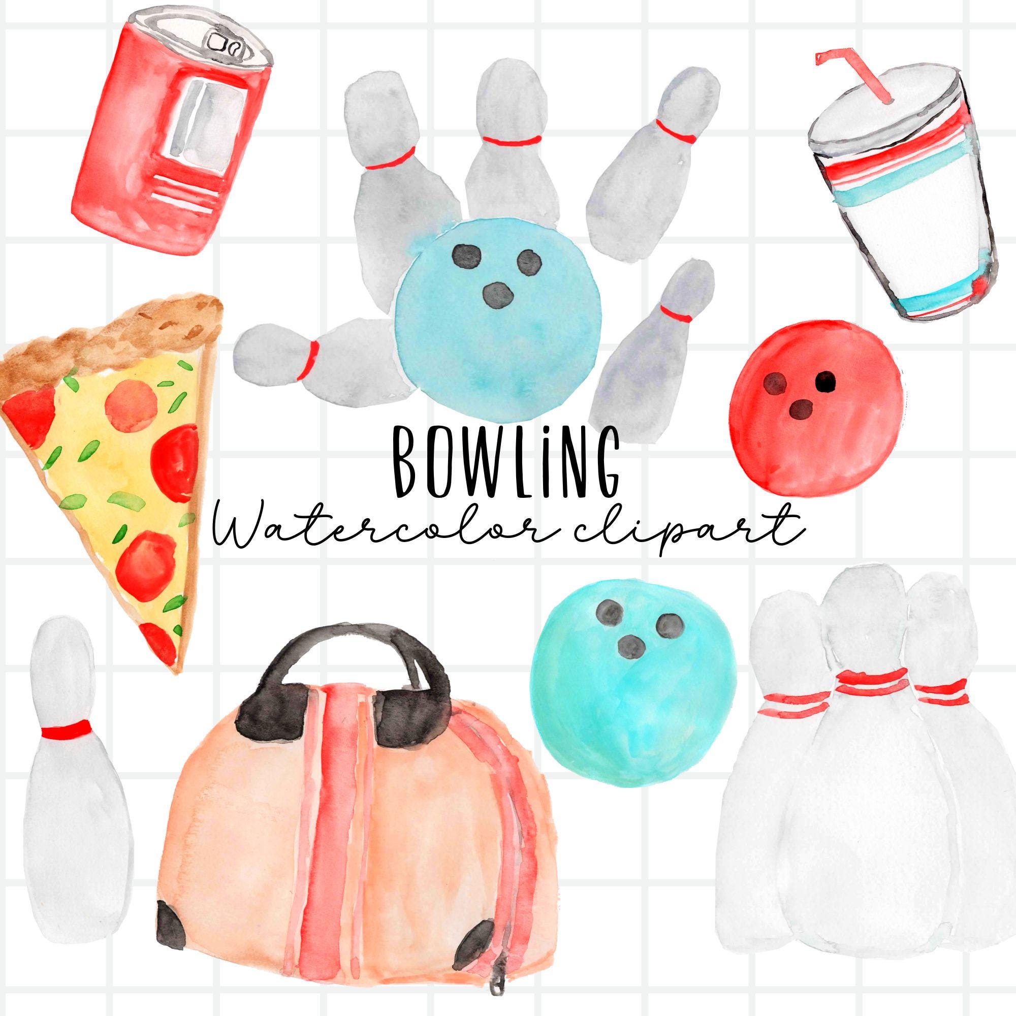 Bowling Clipart Watercolor Clipart Sports Pins Bowling Party Digital ...
