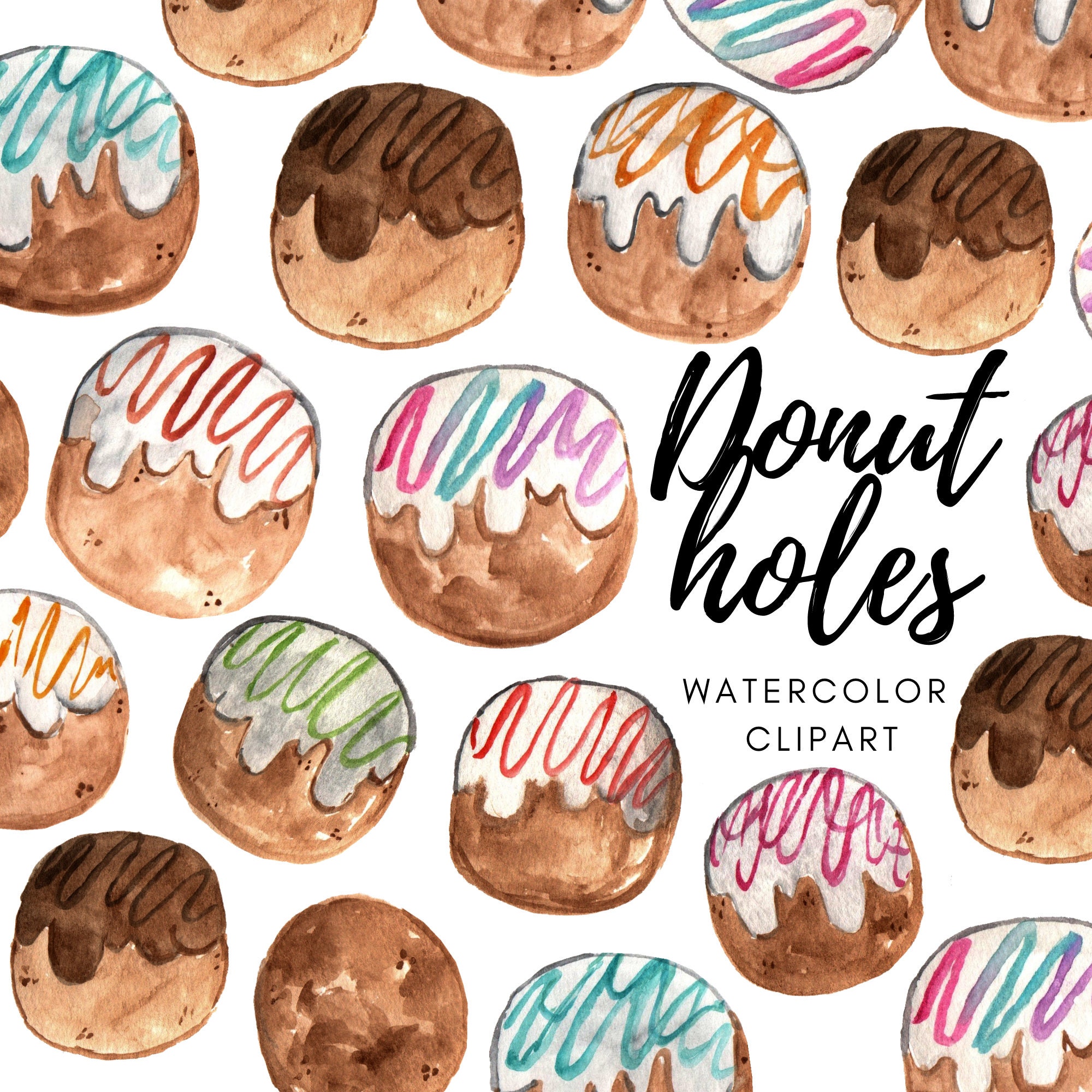 Watercolor Clipart Donut Hole Clipart Donuts Food | Etsy
