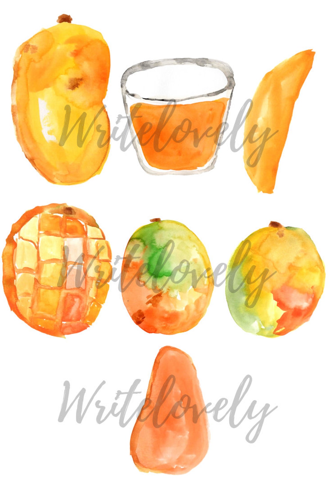 Watercolor Clipart Fruit Graphics Mango Illustration Food Digital ...