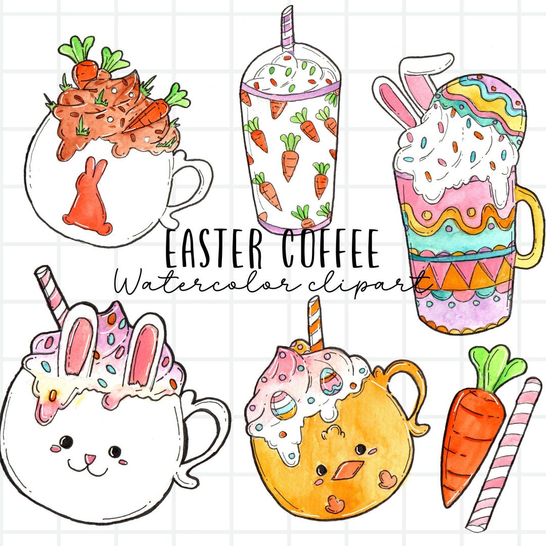 Watercolor Clipart - Easter, Coffee, Mugs, Easter Egg, Easter Bunny ...