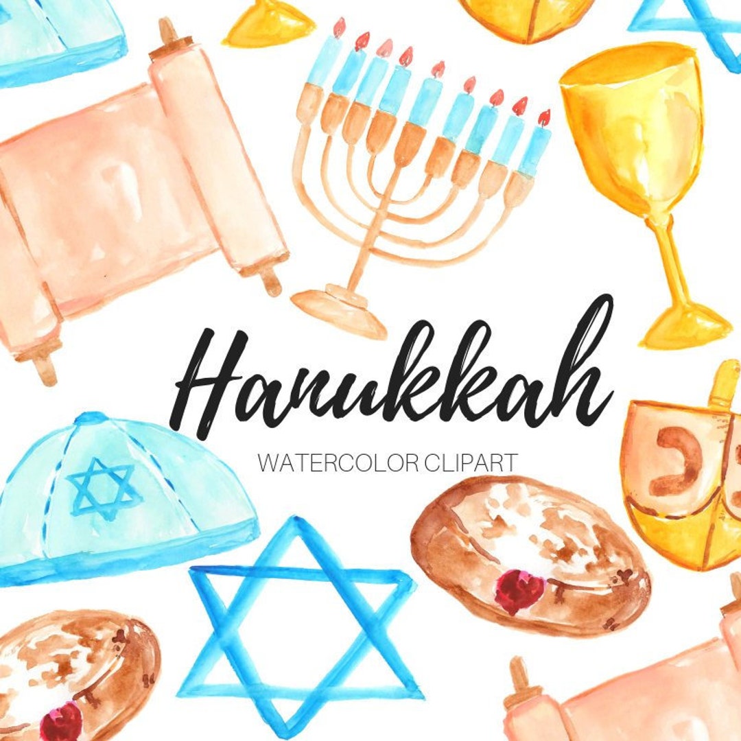 Watercolor Hanukkah Clipart Holiday Menorah Dreidel - Etsy