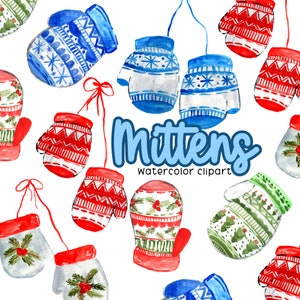 Watercolor Christmas Clipart - Winter - Gloves - Mitten - Holiday ...
