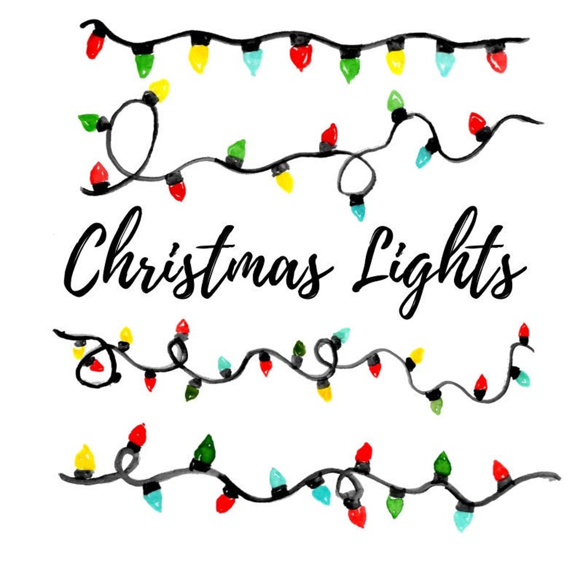 Watercolor Christmas Light Clipart Holiday Borders Digital - Etsy