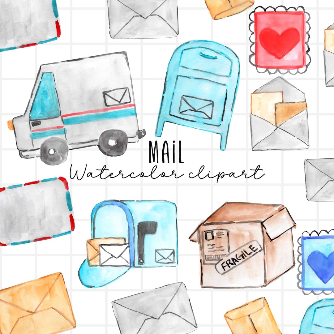 Watercolor Mail Man Clip Art - Post Office Graphics - Mail - Letter ...