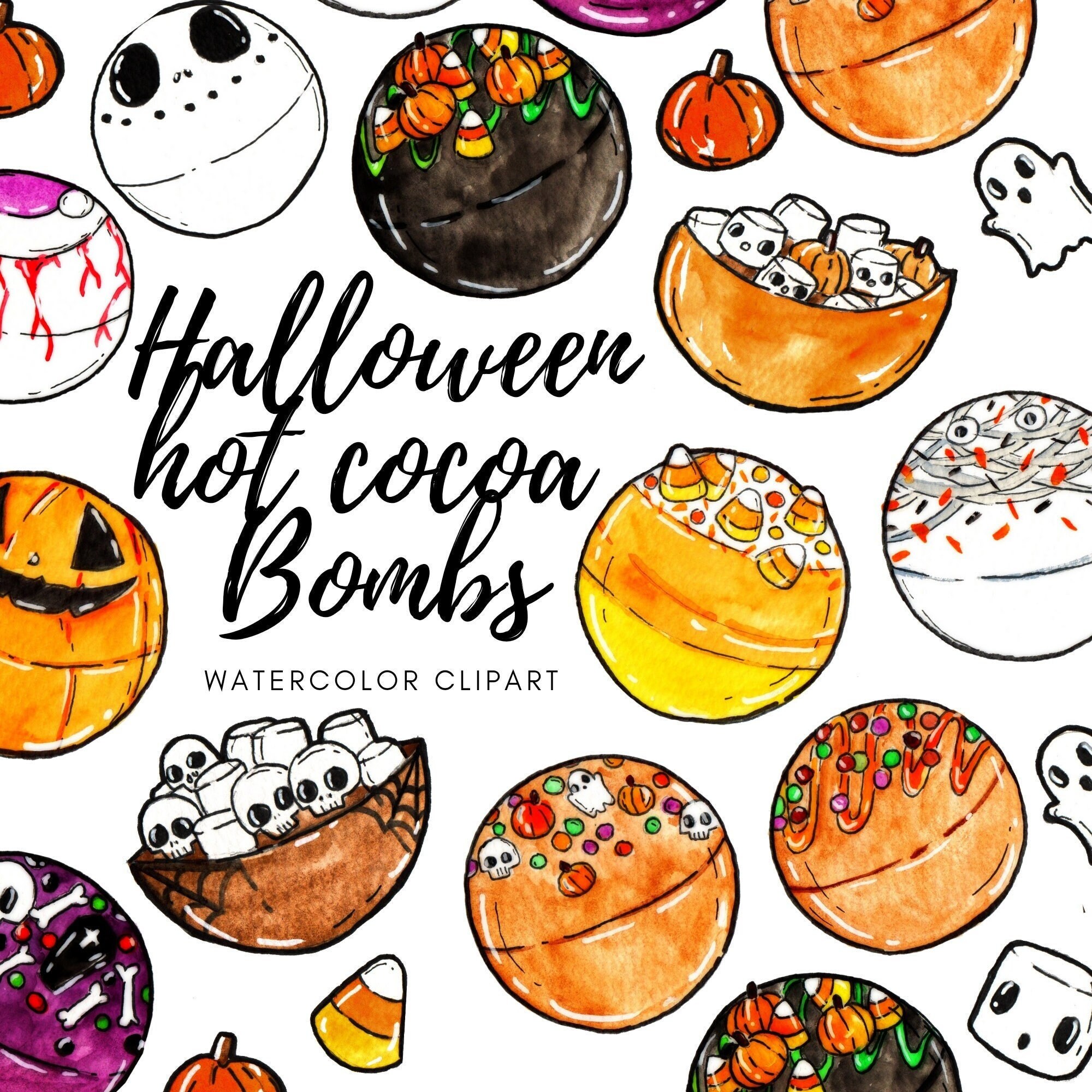 Watercolor Clipart Halloween Hot Cocoa Hot Cocoa Bomb Hot - Etsy