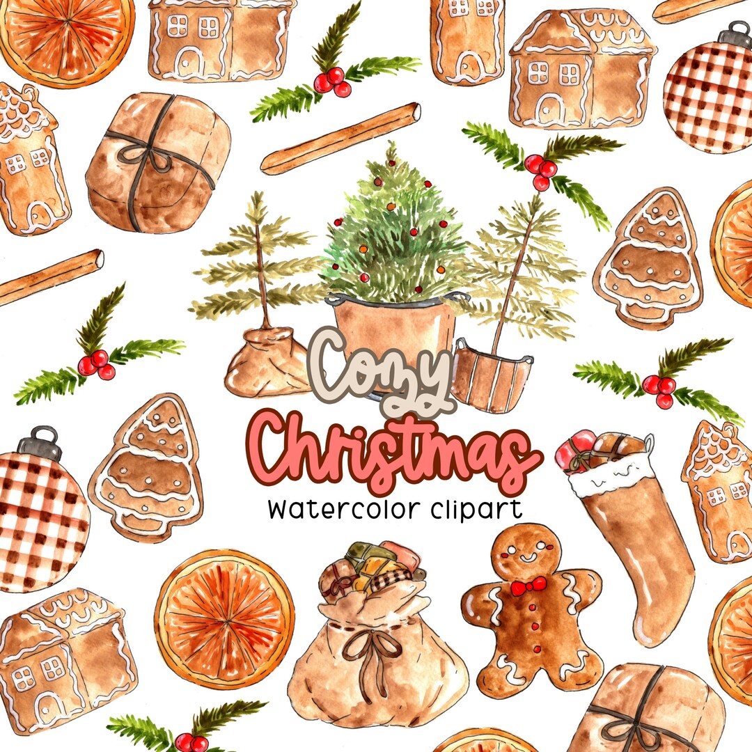 Christmas Clipart, Cozy Christmas Clipart, Boho Christmas Clipart ...