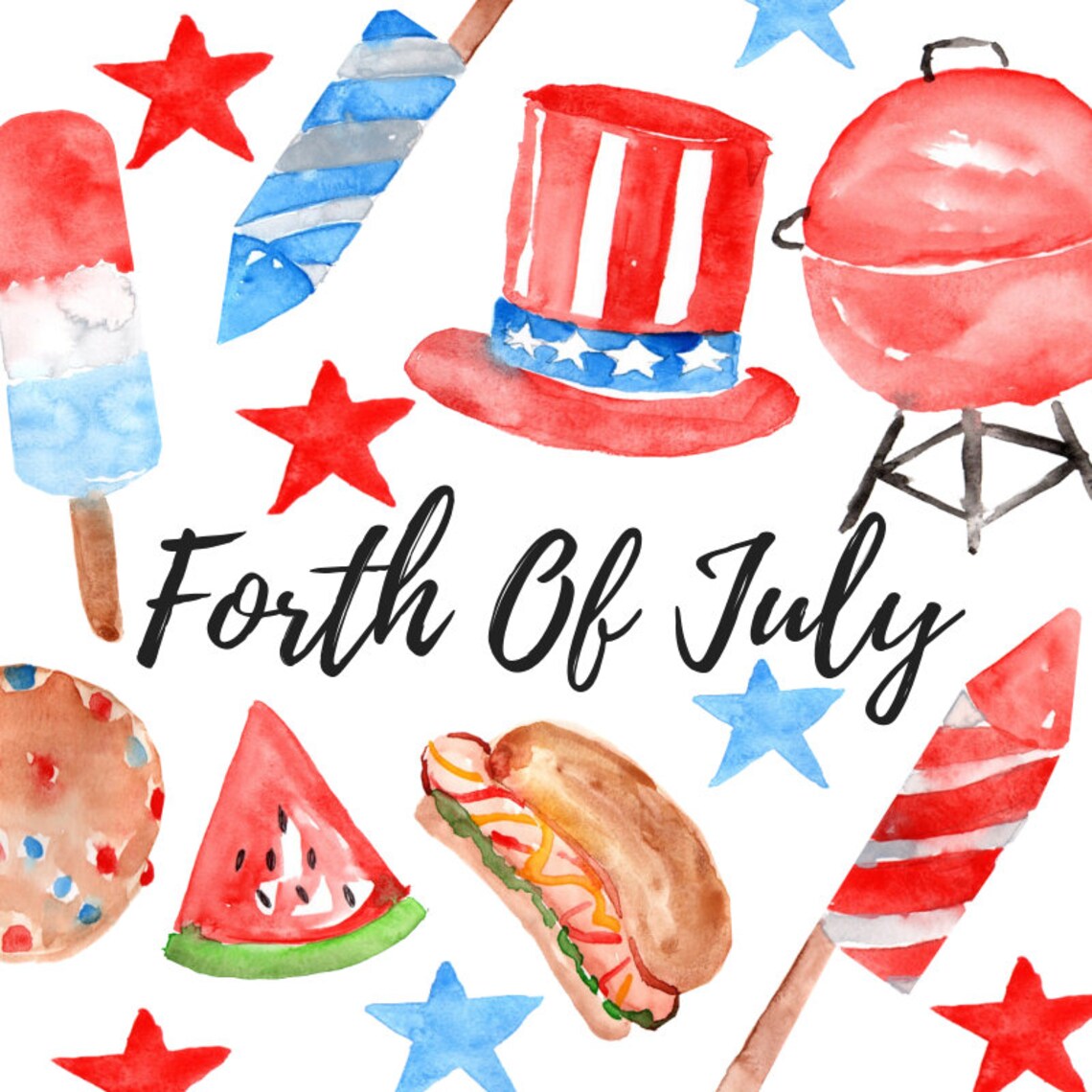 Watercolor Clip Art Forth of July Independence Day - Etsy