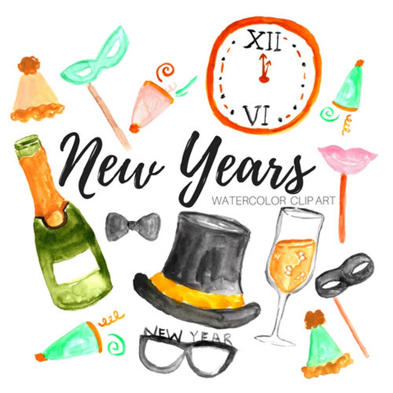 New years clip art Watercolor clip art Celebration clip | Etsy
