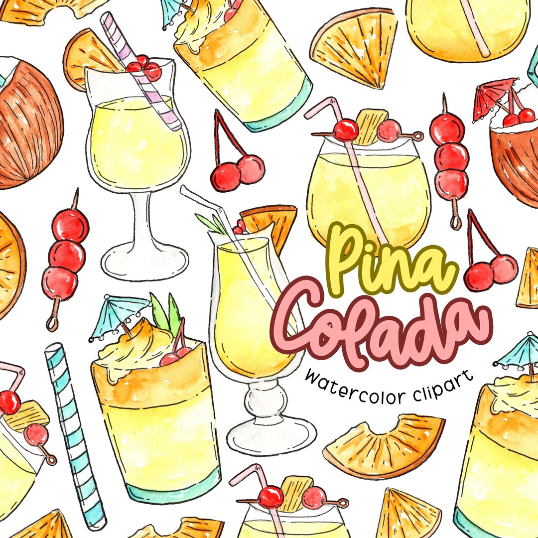 Watercolor Clipart, Pina Colada, Tropical Drinks, Tropical Food ...