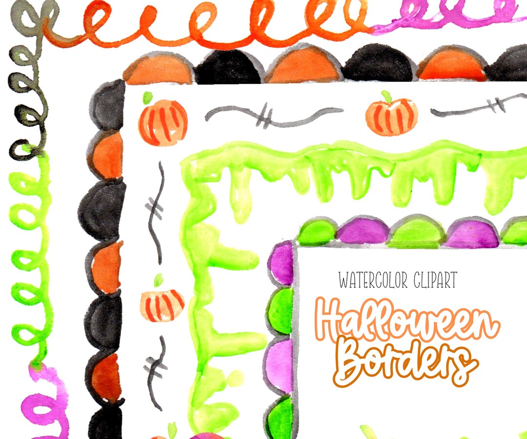 Watercolor Halloween Frame Border Clipart, Pumpkin, Spooky Square ...