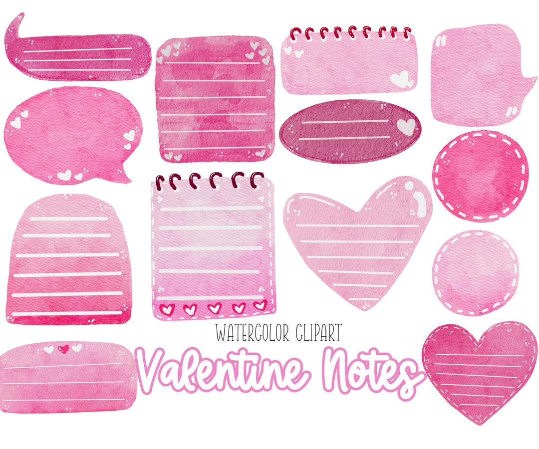 Cute Valentines Day Notes Clipart, Watercolor Clipart, Planner Sticker ...
