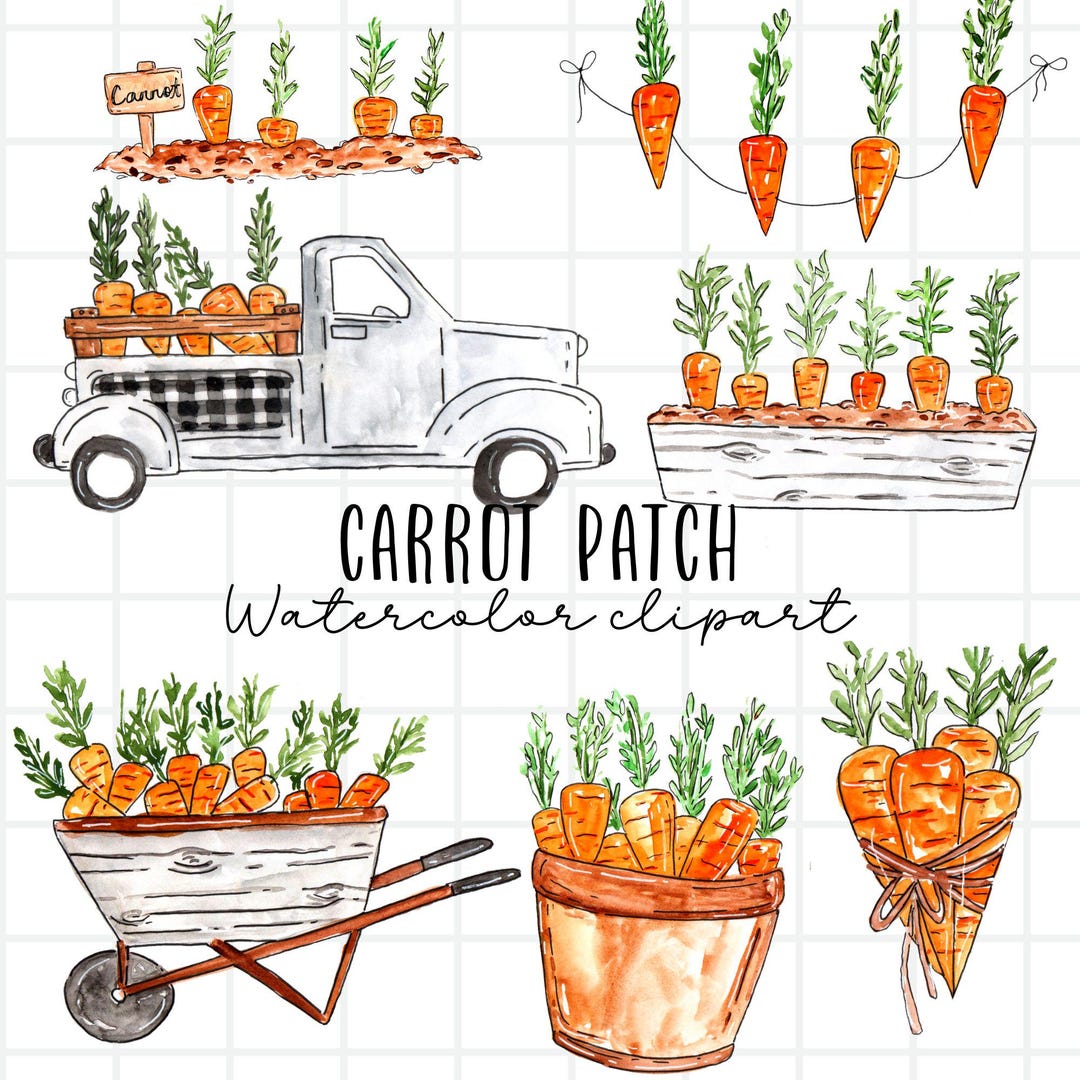 Watercolor Easter, Carrot Patch Clipart, Spring Garden, Carrot Truck ...