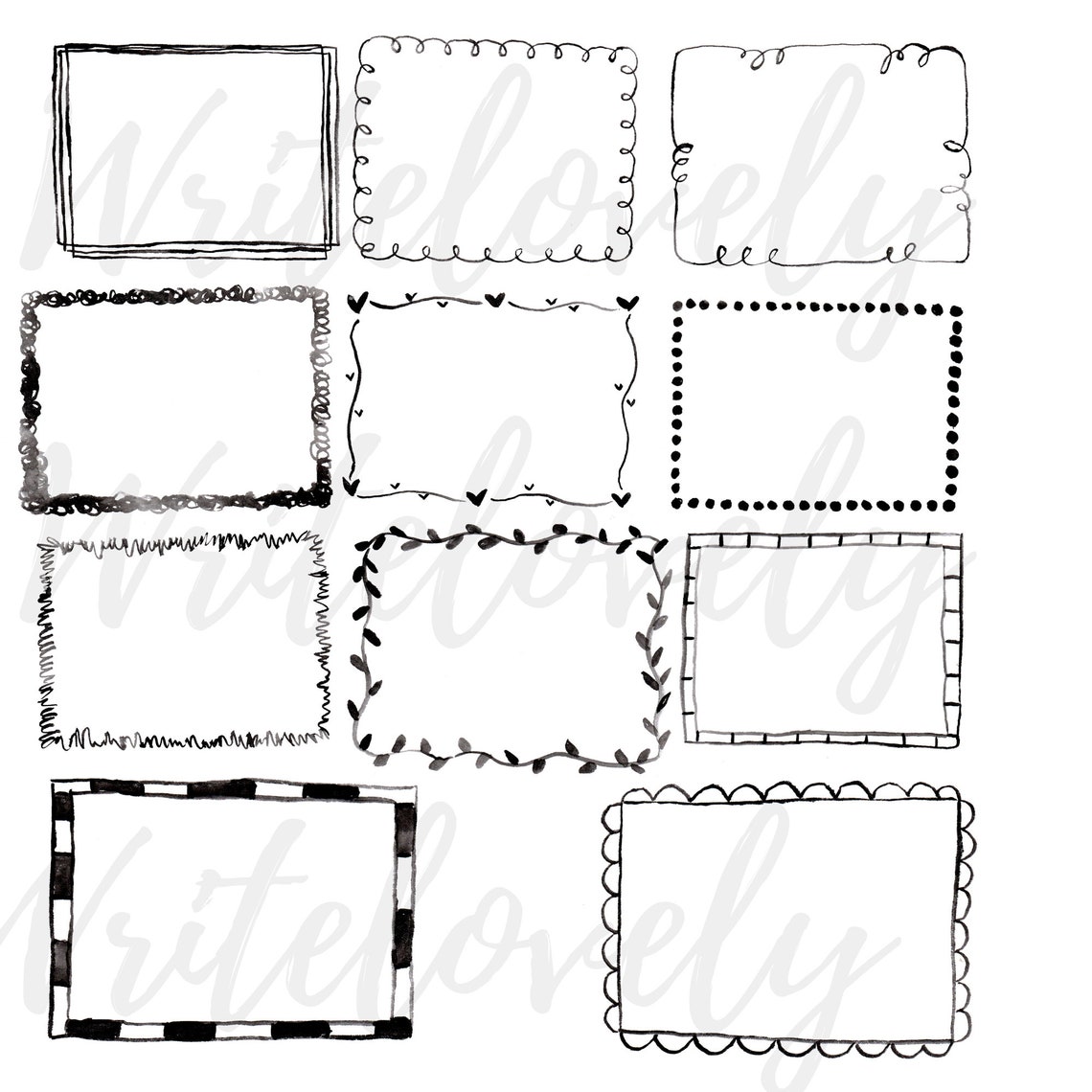 Watercolor Clipart Doodle Frameborders Handpainted Black - Etsy