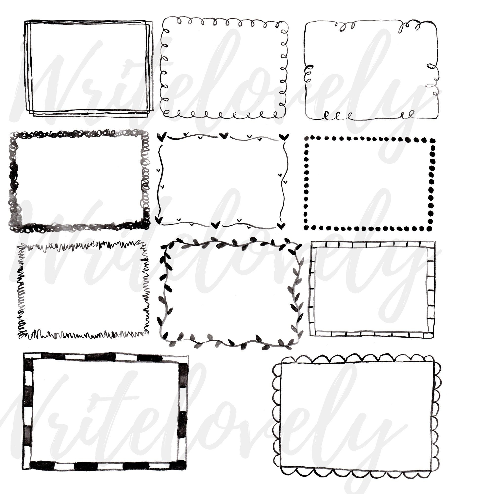 Watercolor Clipart Doodle Frameborders Handpainted Black - Etsy