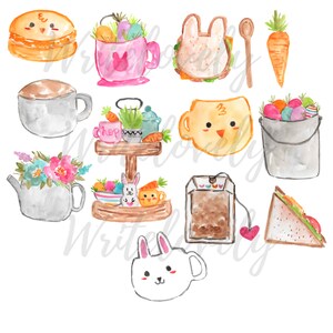 Watercolor Easter Clipart Tea Party Graphics Spring Illustration Tea ...