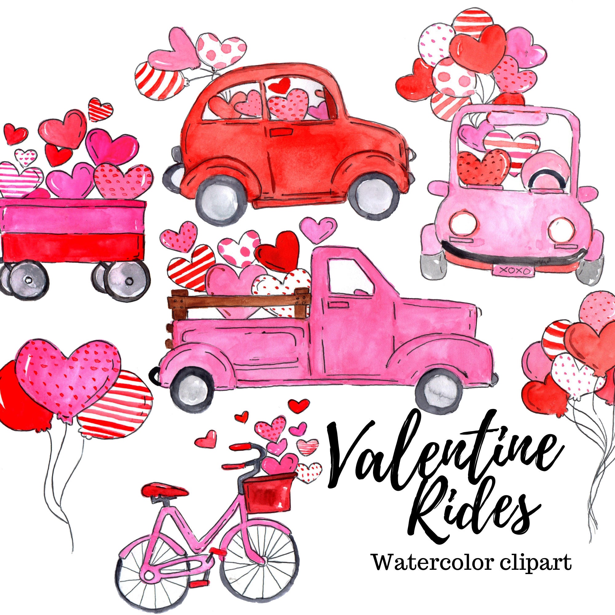 Valentines Day Clip Art Watercolor Clip Art Cars Bike - Etsy