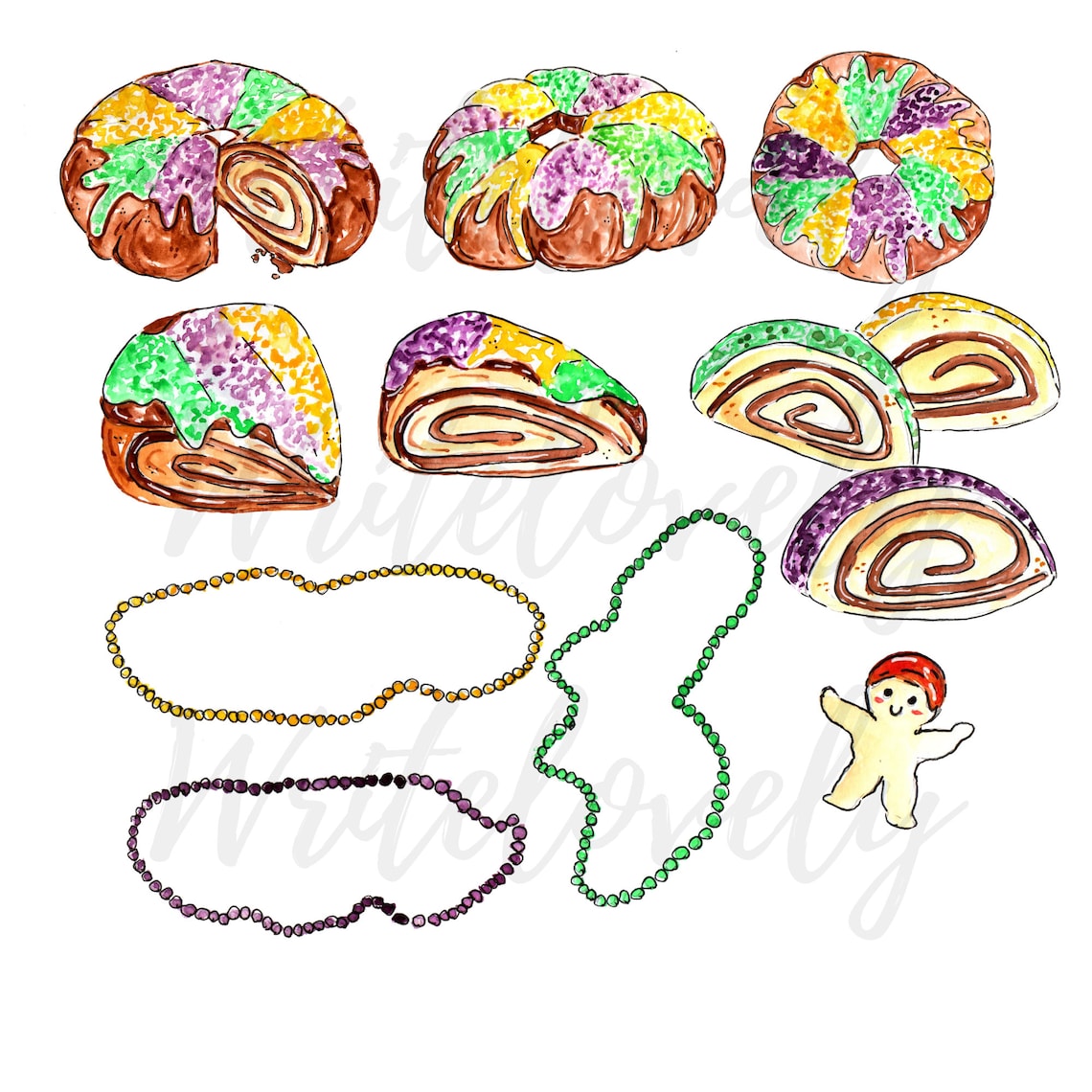 Mardi Gras Clip Art Watercolor King Cake Food Cake PNG - Etsy
