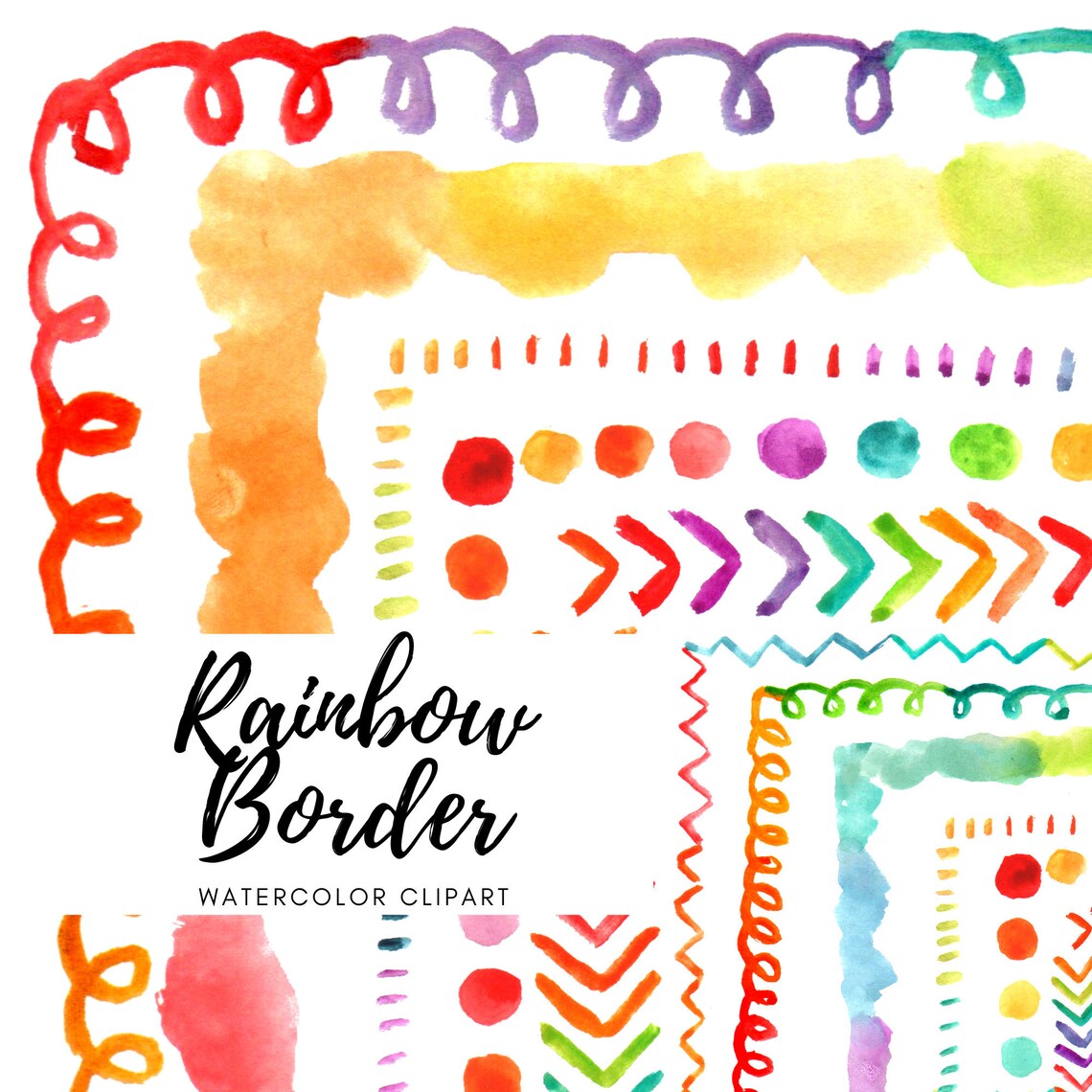 Watercolor Rainbow Border Clip Art Border Clipart Frame - Etsy